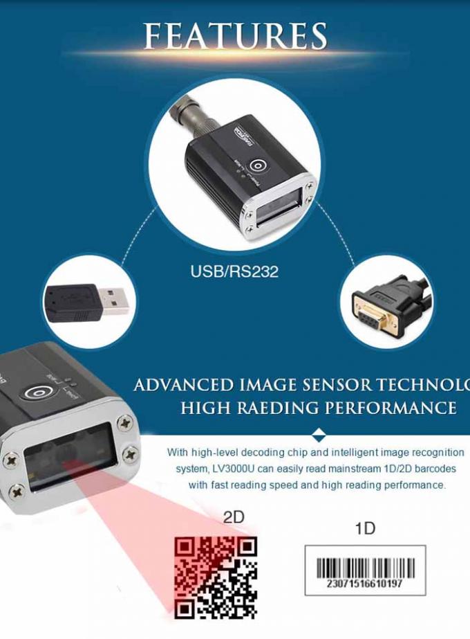 2D Barcode Scanner Module USB RS232 IP68 Sealed Housing For Production Line